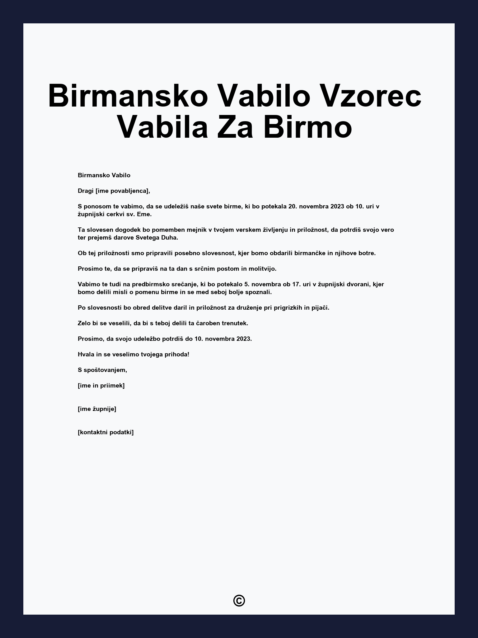 Birmansko Vabilo Vzorec Vabila Za Birmo