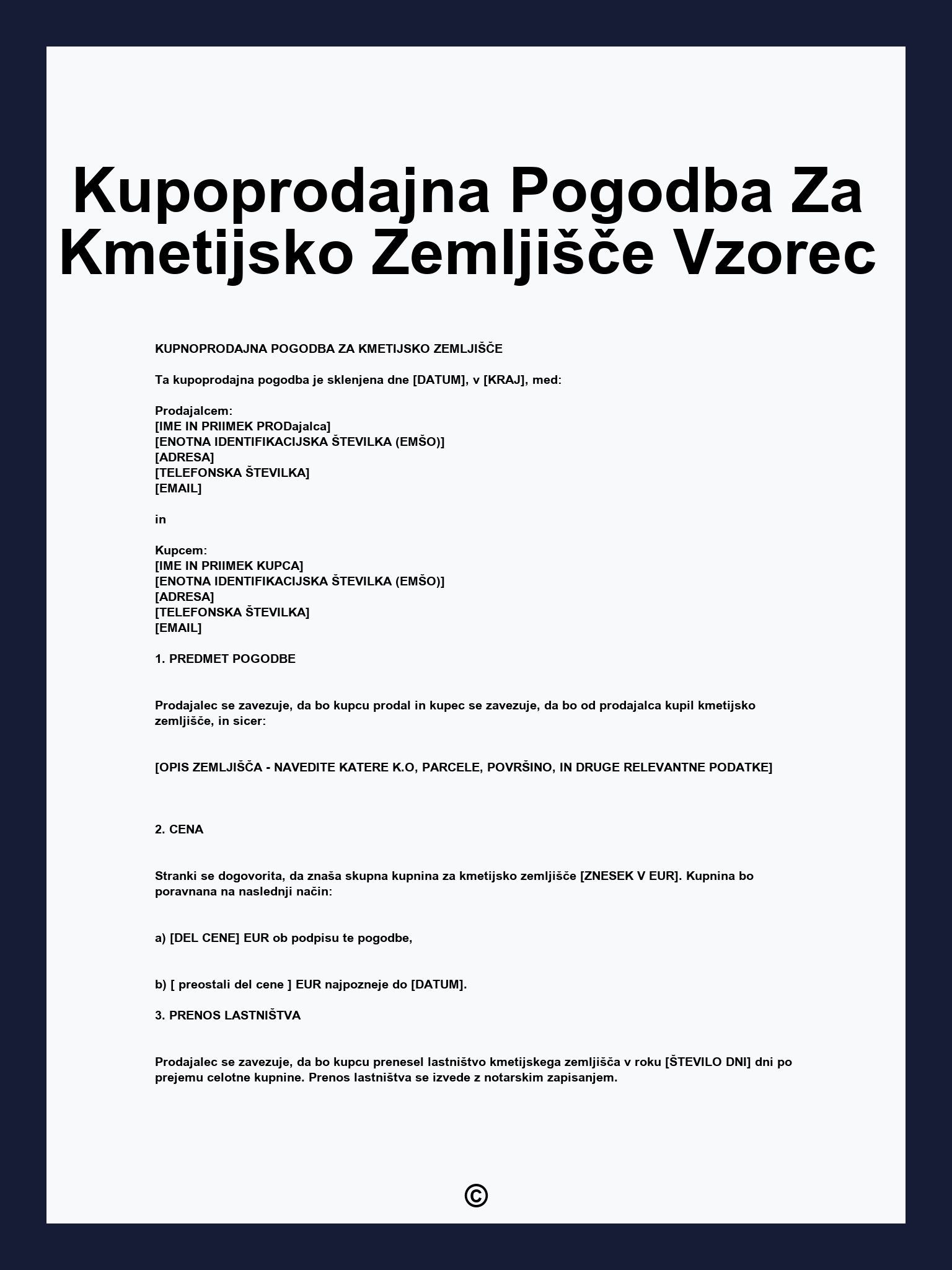 Kupoprodajna Pogodba Za Kmetijsko Zemljišče Vzorec