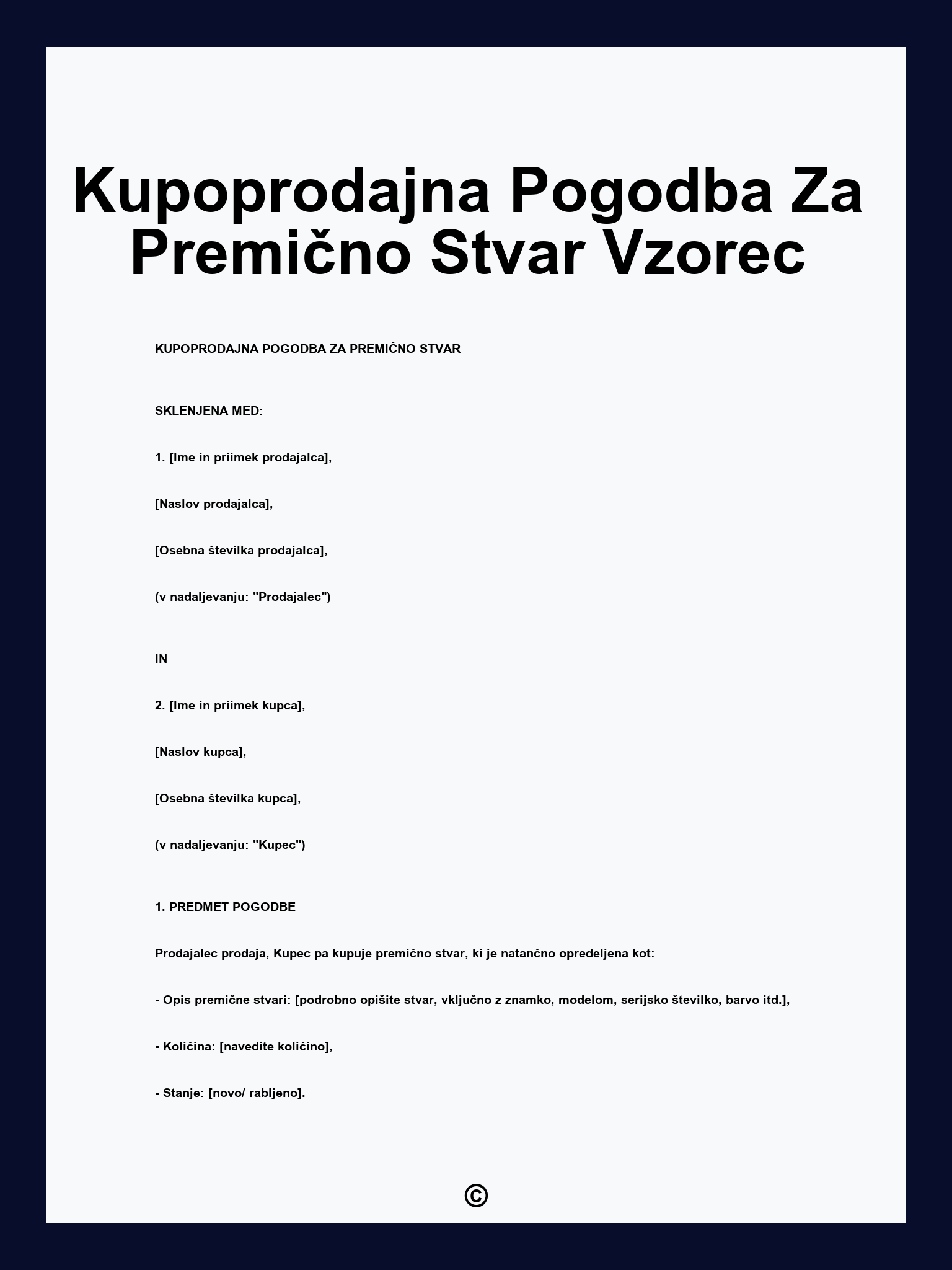 Kupoprodajna Pogodba Za Premično Stvar Vzorec
