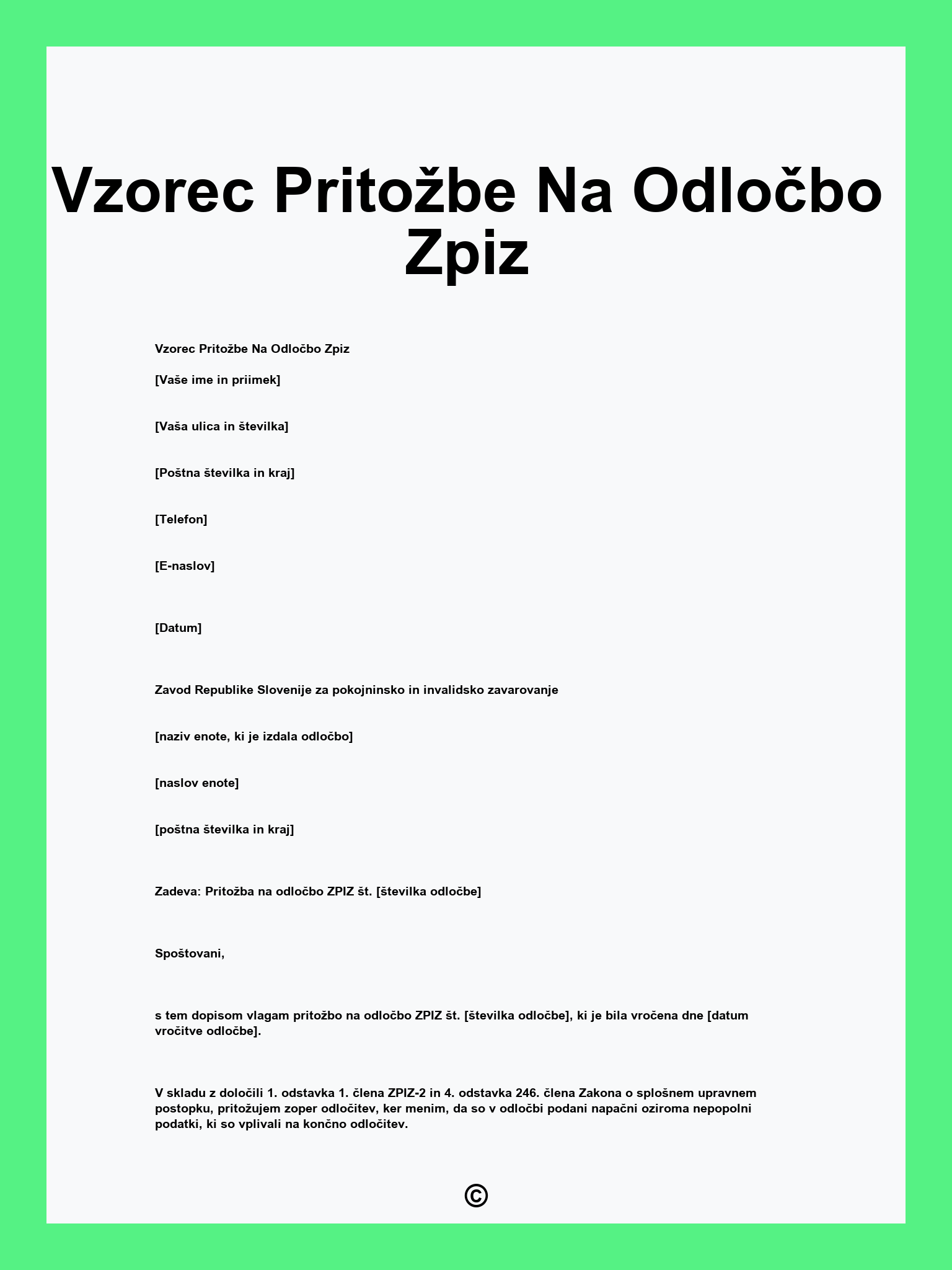Vzorec Pritožbe Na Odločbo Zpiz